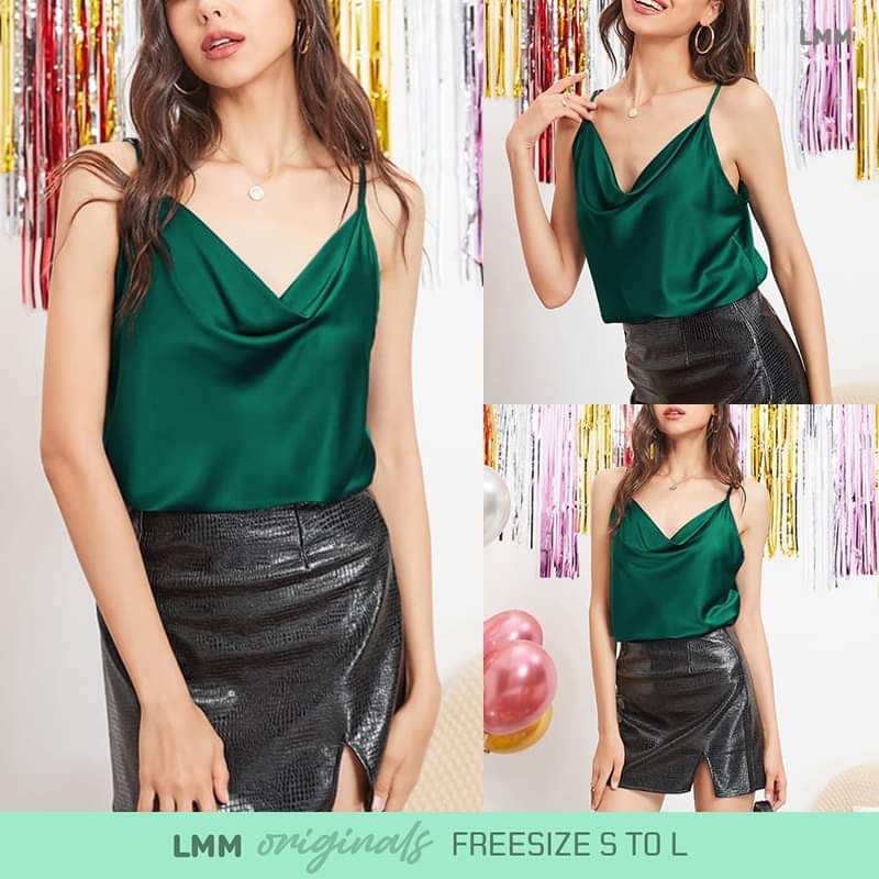 women fashion cowl neck satin qiana fabric semi crop top sleeveless ...