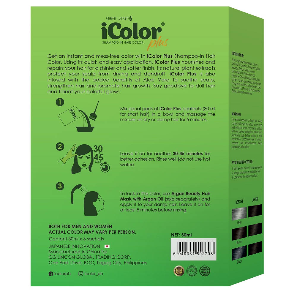 ICOLOR Plus Shampoo-In Hair Color Dark Brown 30ml 5+1 FREE | Shopee ...
