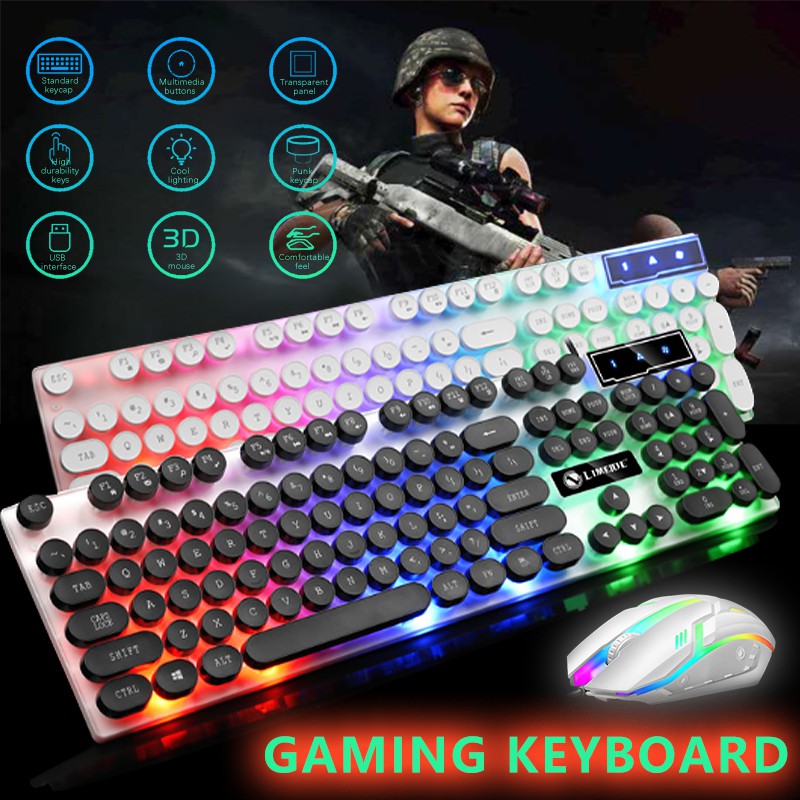 Rainbow LED Gaming Keyboard Retro Punk Style Keyboard and Mouse Trendy ...