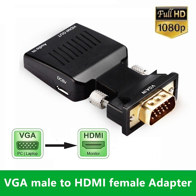 VGA Male To HDMI Female Adapter With 3.5mm Audio Output 1080P HDTV AV ...