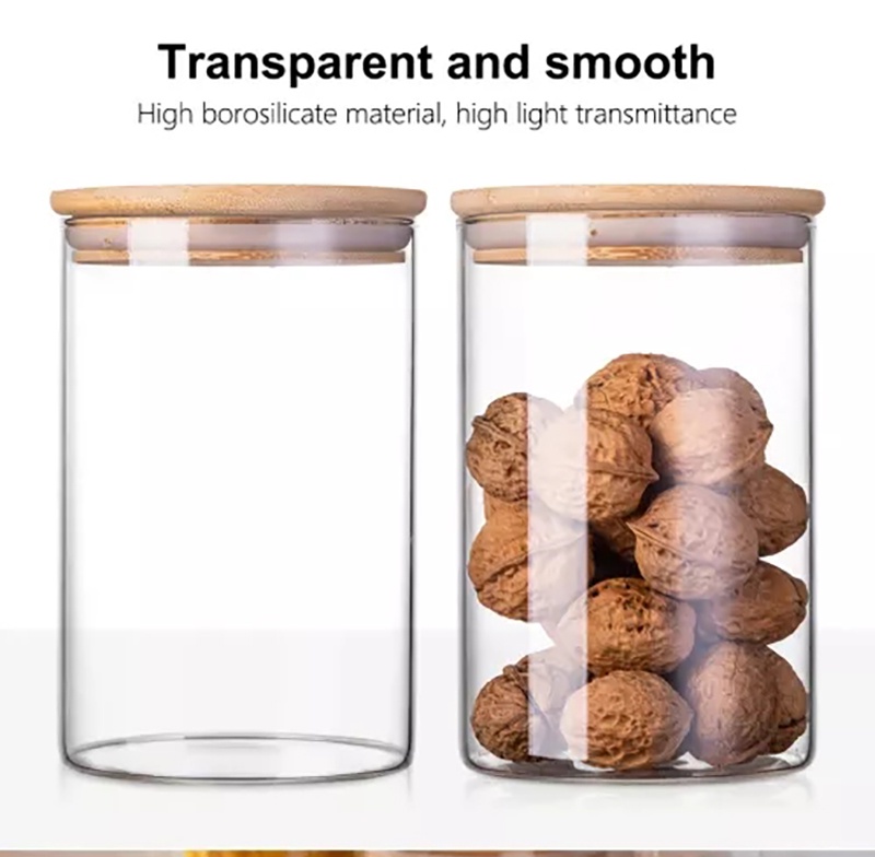 1-KHE Glass Jar Food Storage Container Wooden Cover Airtight Kitchen ...