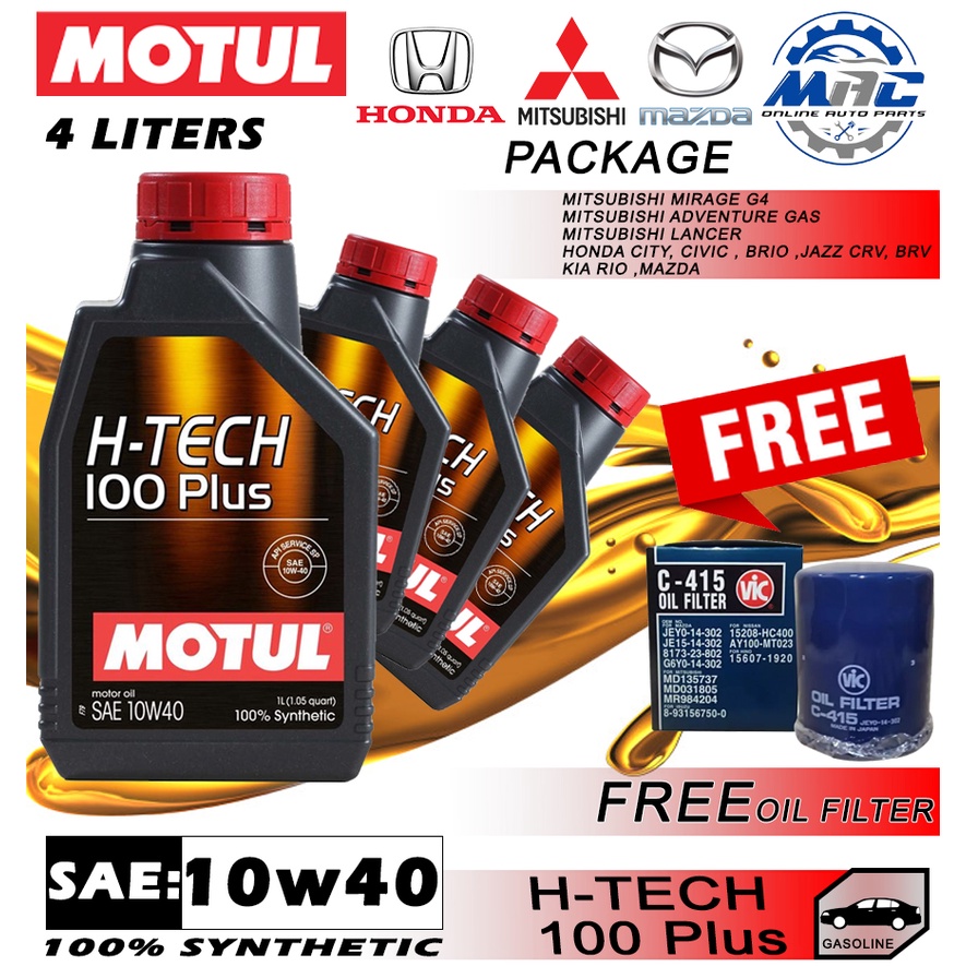Motul H-Tech 100 Plus 10w40 100% Synthetic 4 LITERS Gas Engine Oil ...