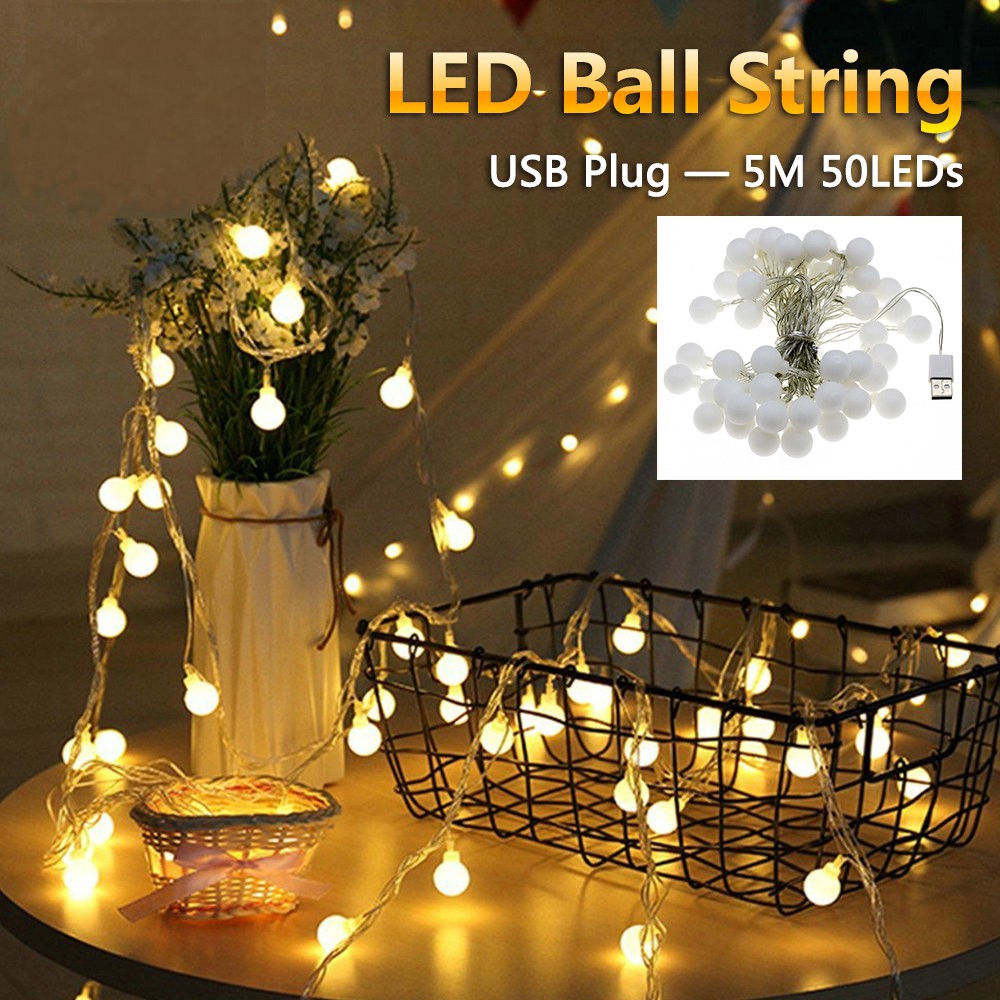 50 led ball 5m LED String Fairy light USB Charger Home holiday decor ...