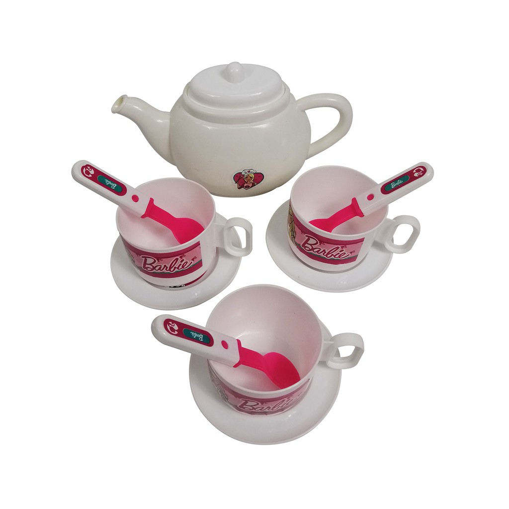 Barbie, 596 Tea Set, , Kids Pretend Play Kitchen Toys , Tea Cup Plastic ...