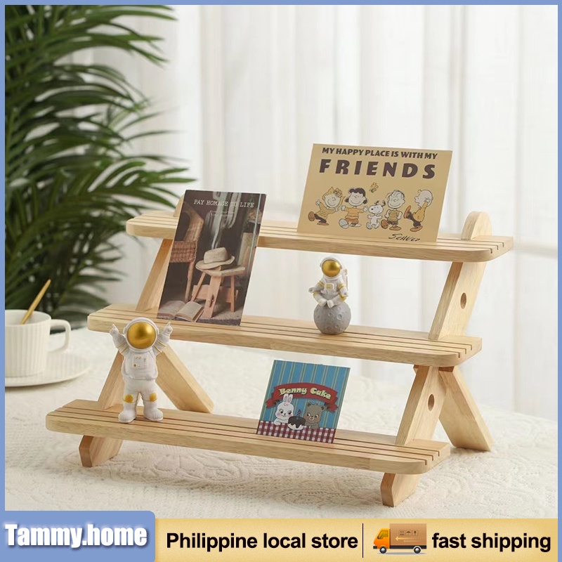 Multi-layer ladder display jewelry storage rack solid wood shelf food ...