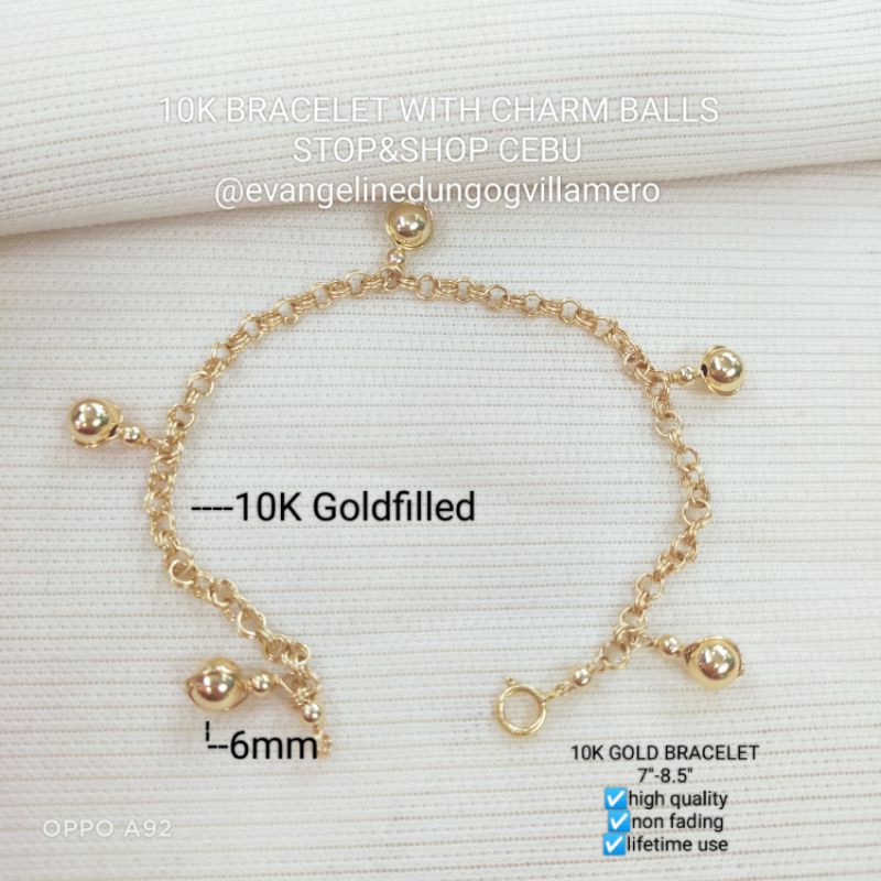 Stop&Shop Cebu 10K GOLD BRACELET WITH CHARM BALLS(7"-8.5") | Shopee ...