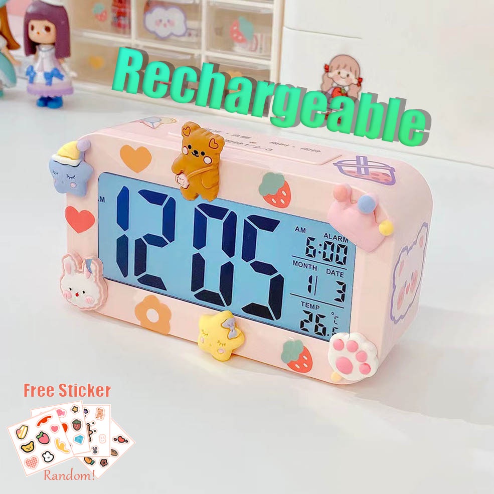 Rechargable Digital Backlight LED Display Table Alarm Clock Snooze ...