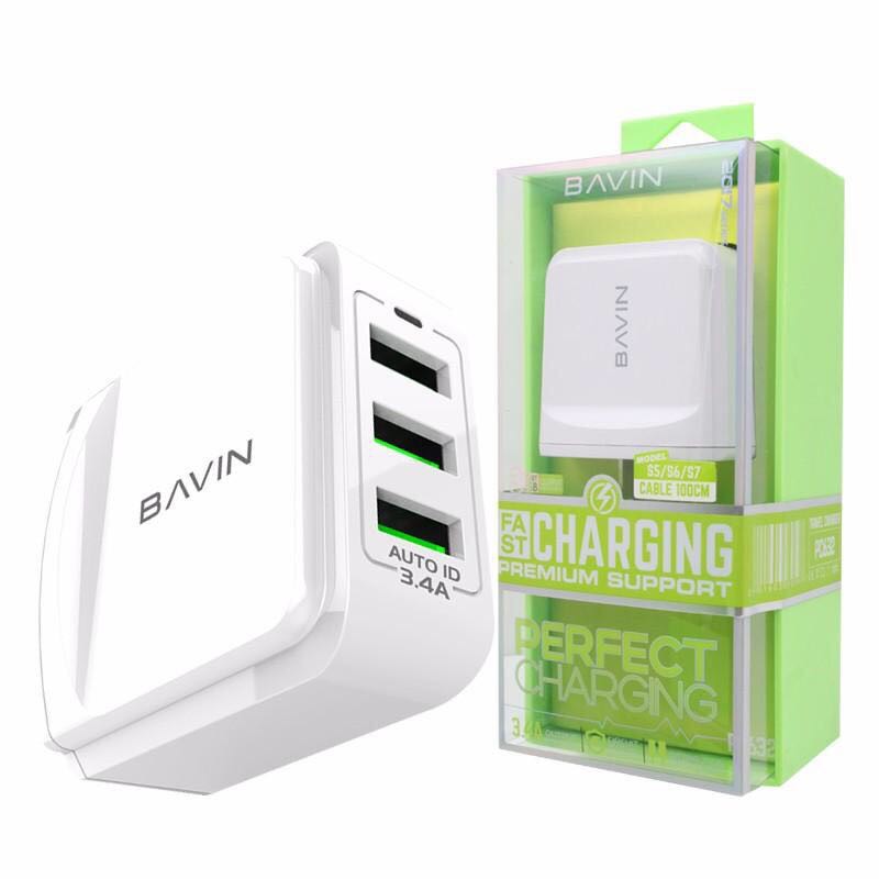 Bavin 3.4A Adapter Fast Charger PC632 3 USB Ports w/ USB Cable for ...