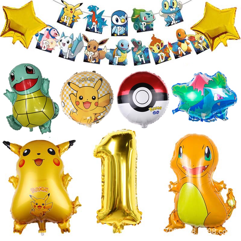 Pokemon Pikachu Theme Pikachu Banner Foil Balloon 32inch Gold Number 1 ...