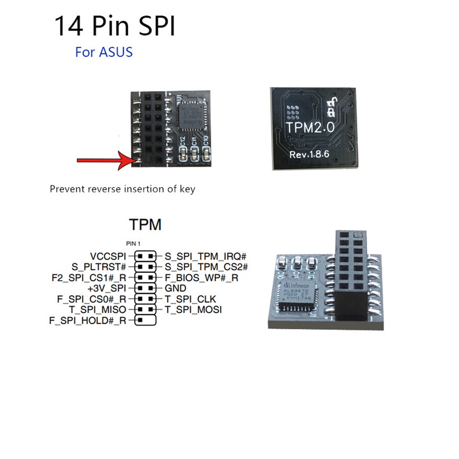 TPM 2.0 Module 14-1 Pin Safety Block For ASUS SPI Card 14pin ...