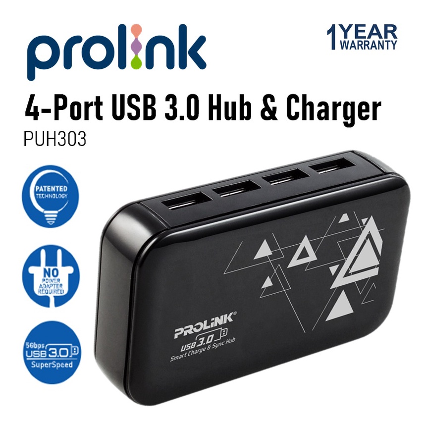 PROLINK PUH303 USB 3.0 4-Ports PC USB Hub Smart Charge & Sync Hub, Fast ...