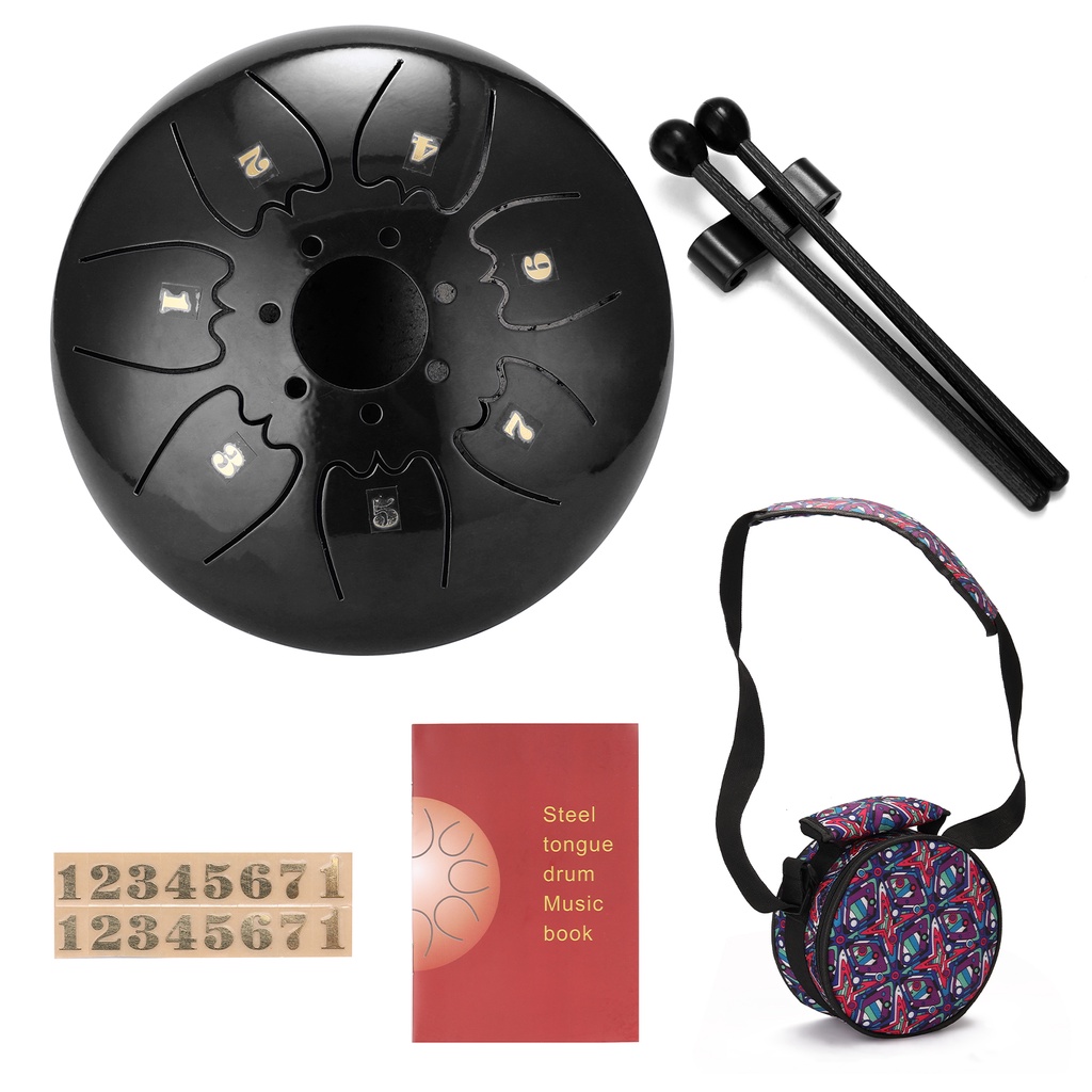 6 inch 7-Tone Steel Tongue Drum Mini Hand Pan Drums with Drumsticks ...