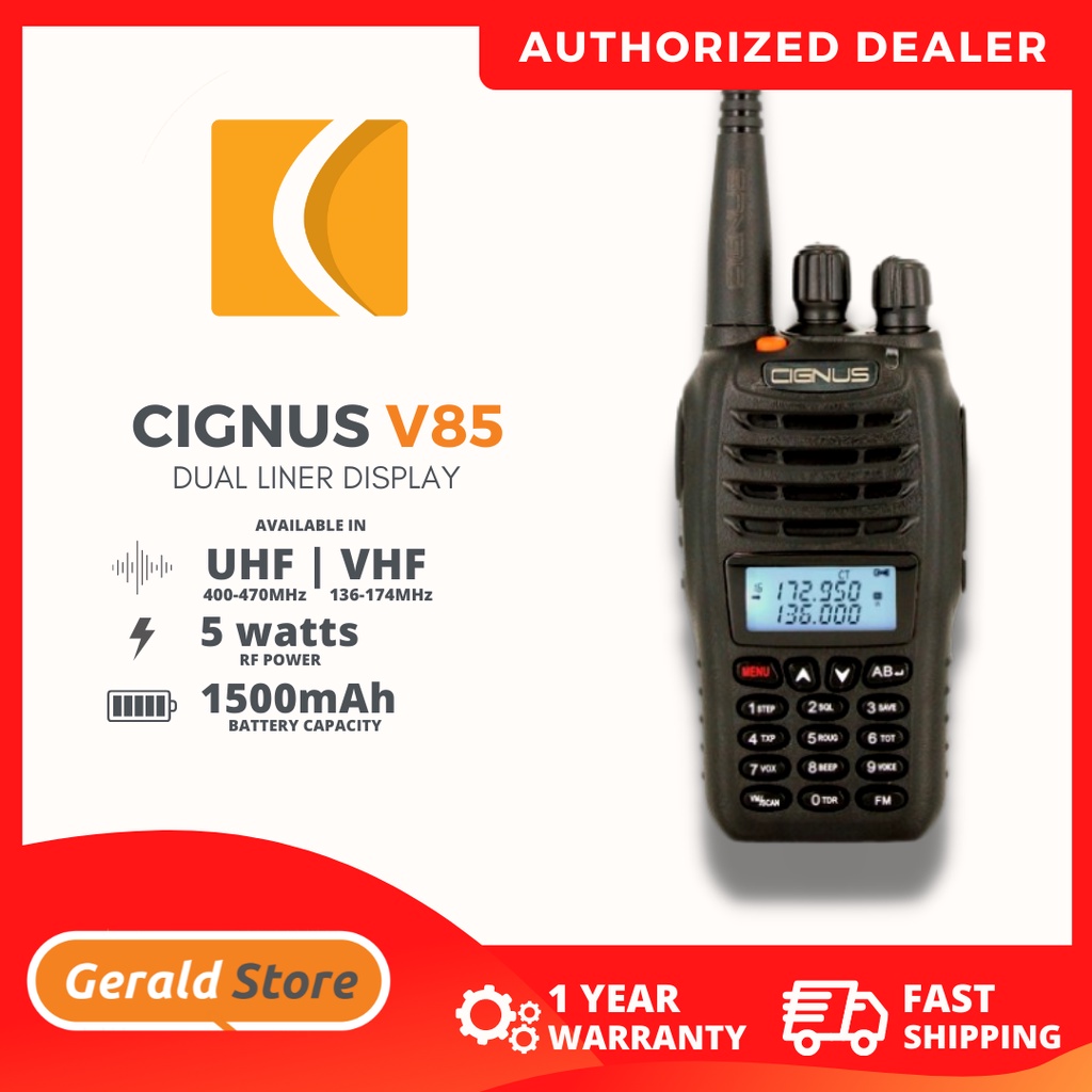 Cignus V85 Dual Liner Dual Band 5 Watts Two Way Radio V-85 - 1 Year ...