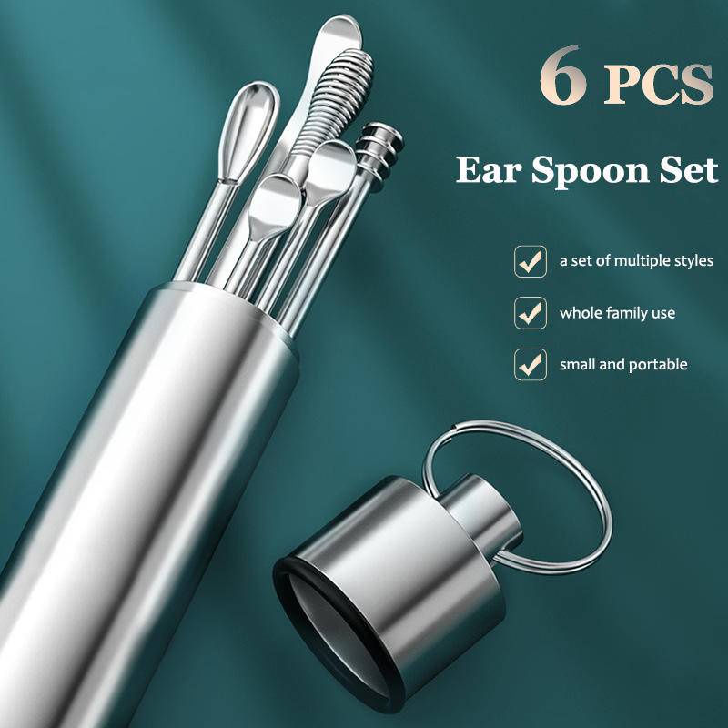 6pcs Ear Cleaner Set Spiral Earpick Ear Wax Pickers Portable Ear Spoon ...