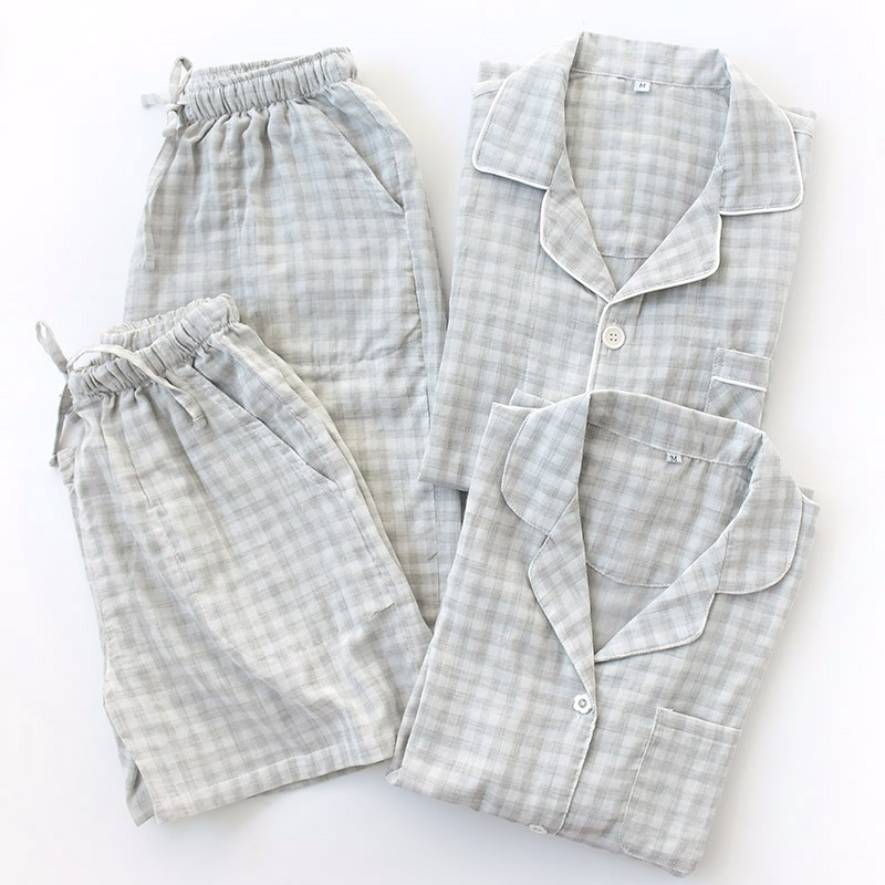 Ready Stock Couple Plaid Pajama Set Short Sleeve Shorts Thin Women's ...