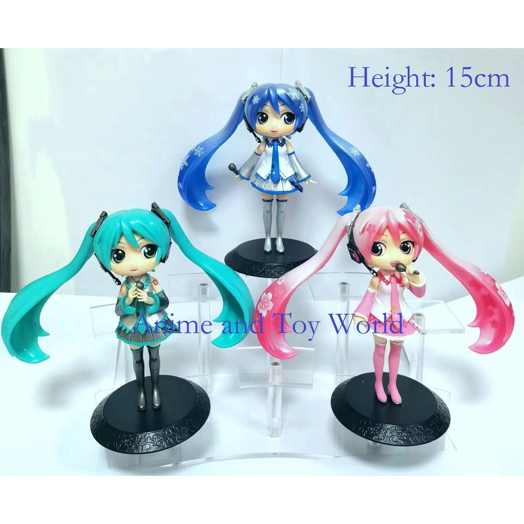 Qposket Hatsune Miku Pink Blue Green Color Nendoroid Version Collectible Action Figure | Shopee ...