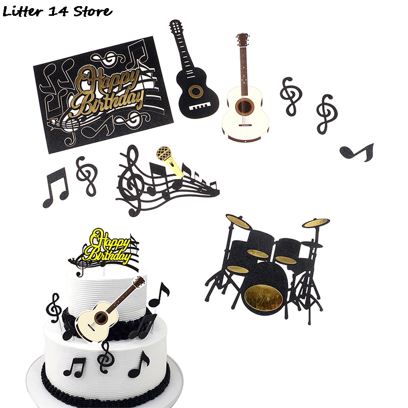 1Set Musical Note Happy Birthday Cartoon Cake Topper Cupcake Flag Paper ...