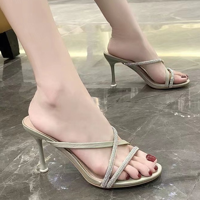 Sandals for women korean fashion rhinestone stiletto high-heeled shoes ...