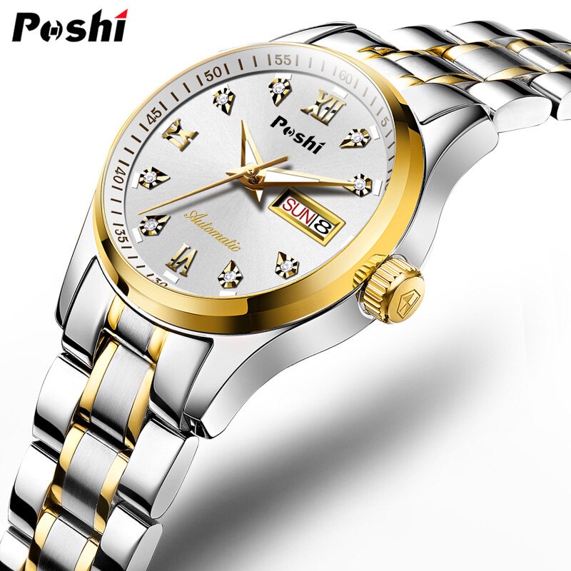 POSHI Fashion Casual Ladies Watch Waterproof Stainless Steel Quartz ...
