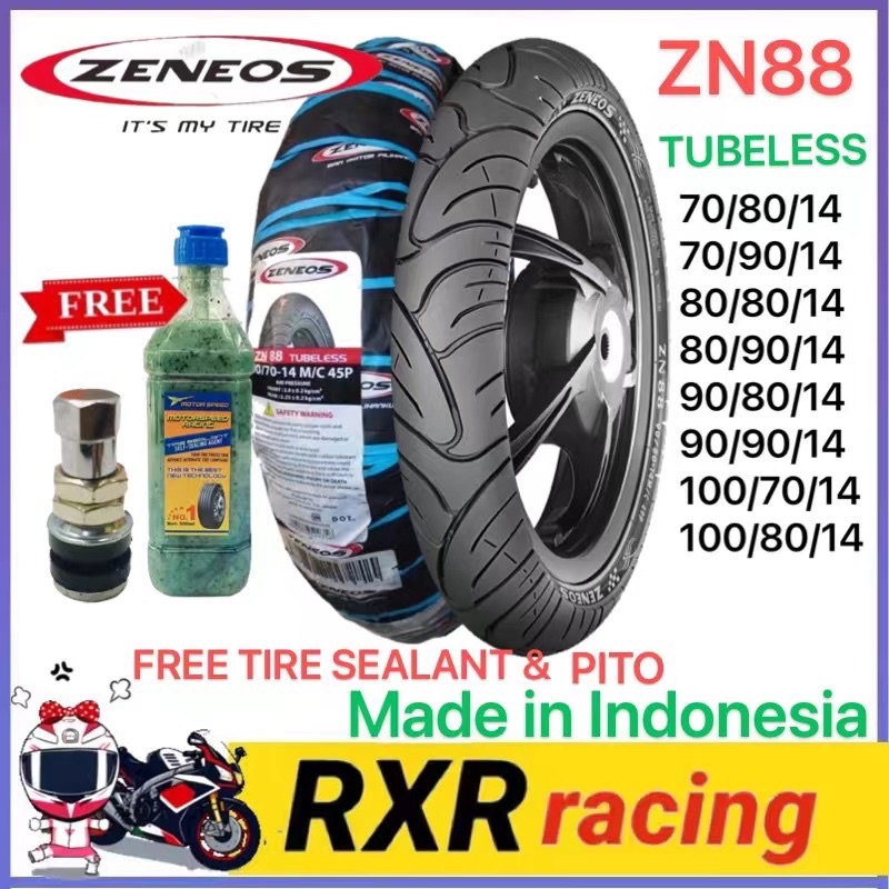 ZENEOS ZN88 MOTORCYCLE TIRE GULONG TUBELESS FREE TIRE SEALER & PITO 70 ...