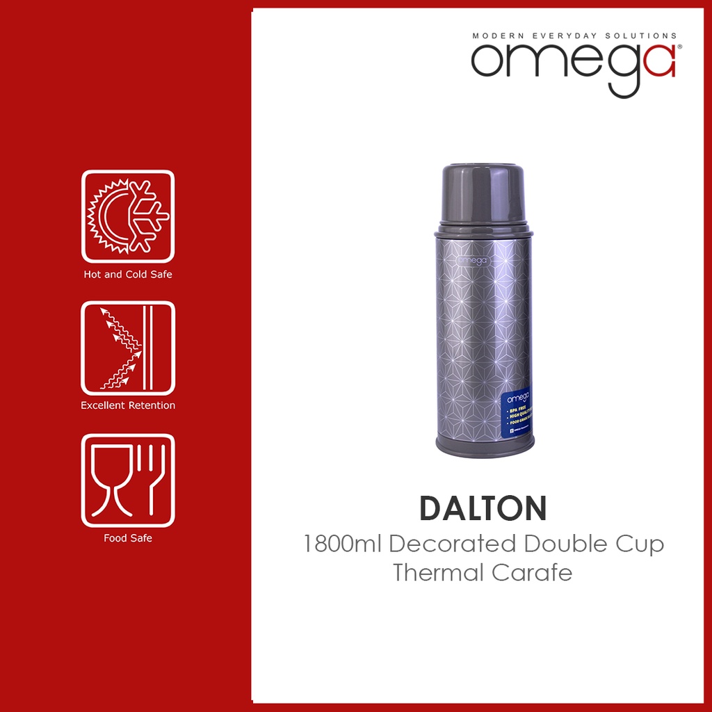 Omega Houseware Dalton 1000ml/1800ml Decorated Double Cup Thermal ...