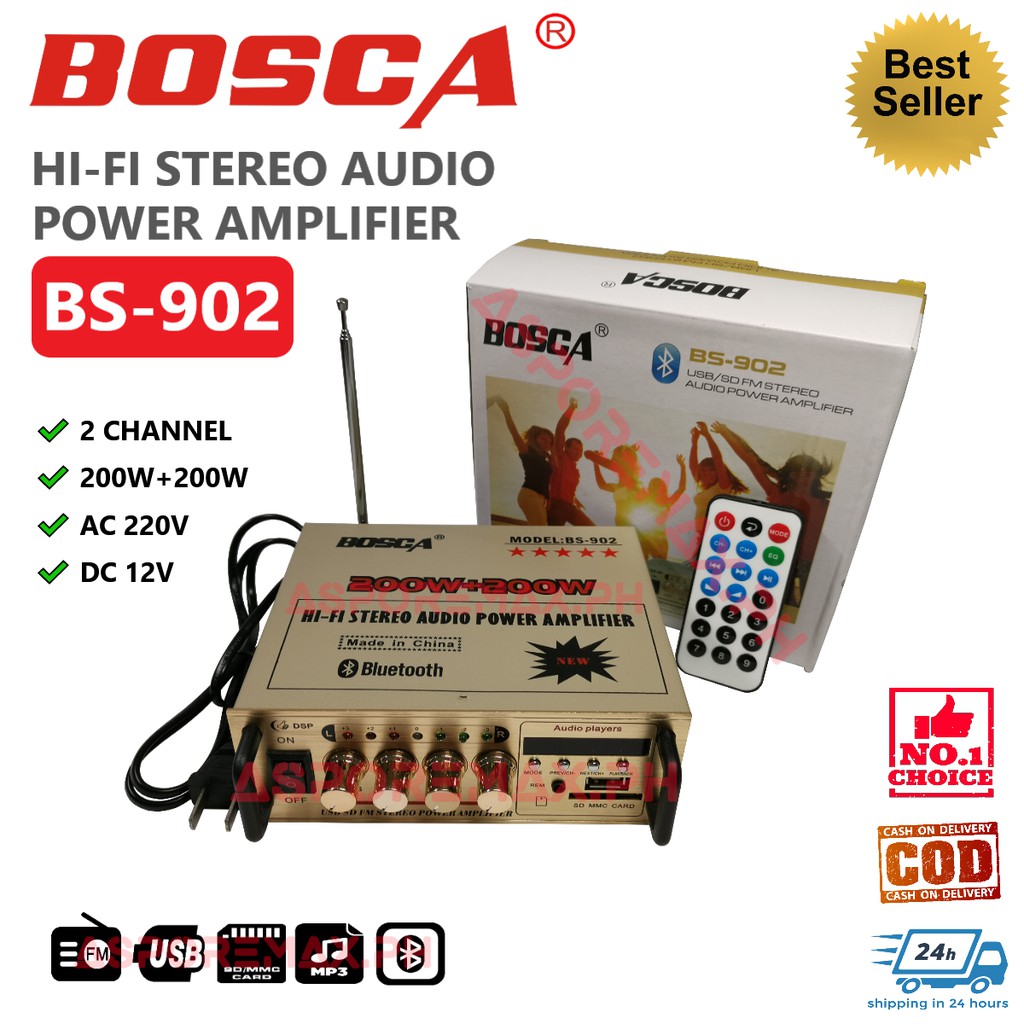 BOSCA USB/SD FM Stereo Audio 2 Channel Power Amplifier 200w+200w With ...