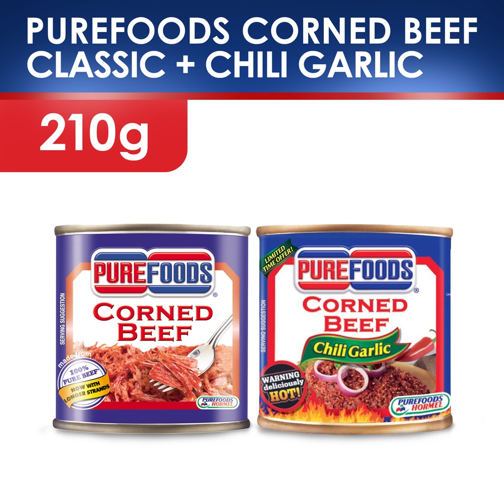 Purefoods Corned Beef (210g) + Purefoods Corned Beef Chili Garlic (210g ...