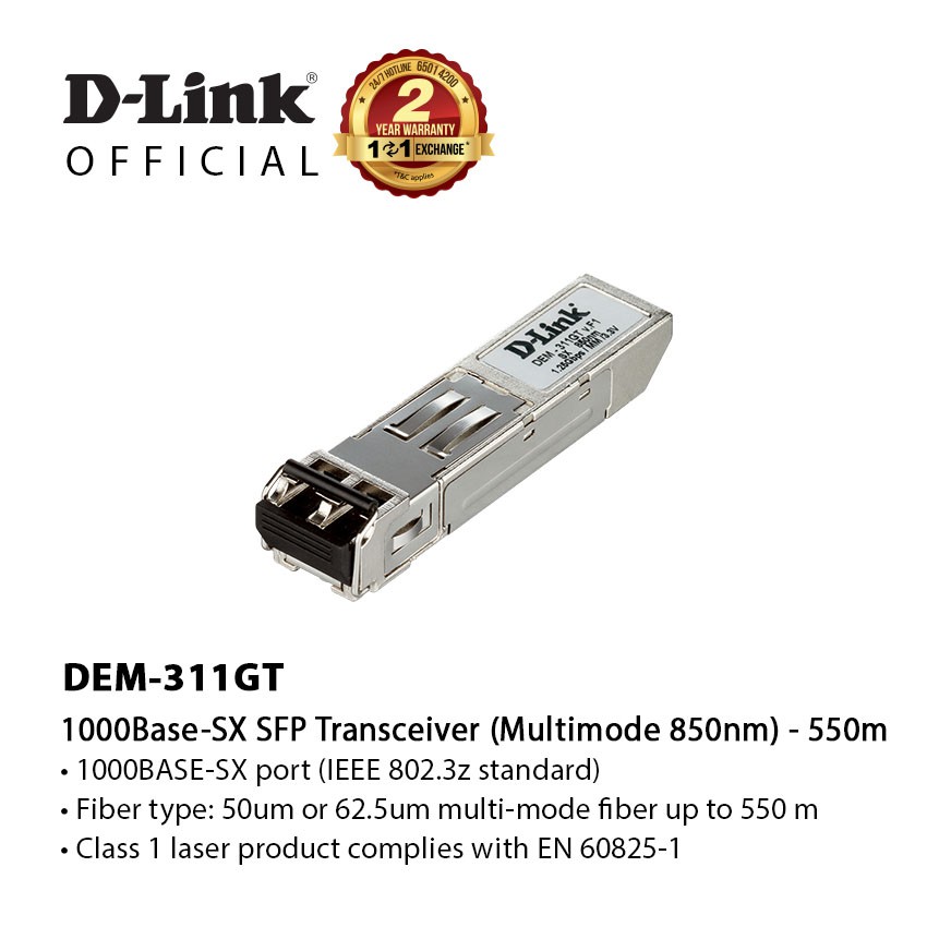 D-Link DEM-311GT 1000Base-SX SFP Transceiver (Multimode 850nm) - 550m | Shopee Philippines