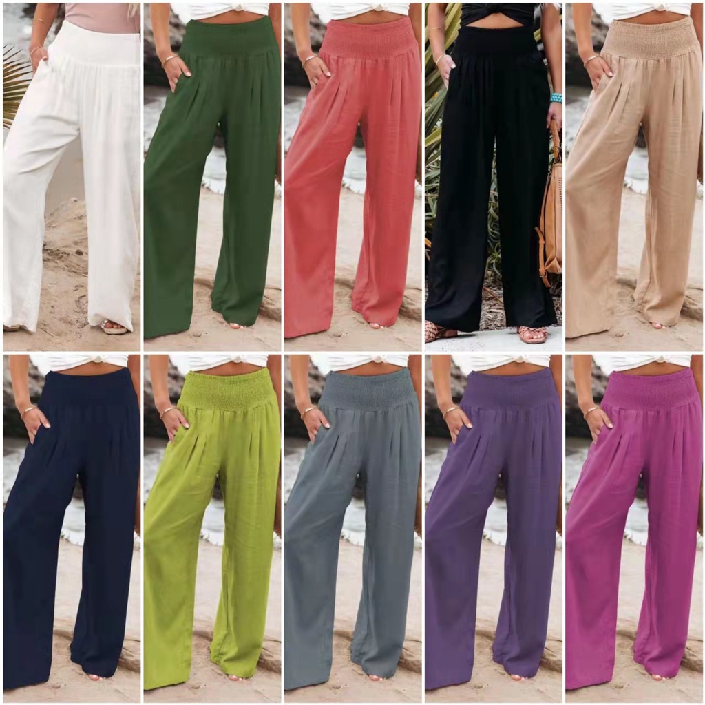 Casual Wide-Leg Pans women Cotton Loose Trousers With Packet | Shopee ...