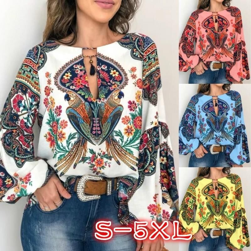【Ready Stock】Women Bohemian Clothing Plus Size Blouse Shirt Vintage ...