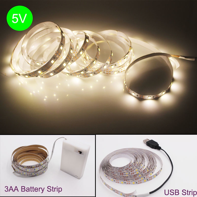 3AA Battery Powered USB LED Strip lights 50cm 1m 2m 3m 4m 5m 5V 2835 60Leds/m White/Warm white ...