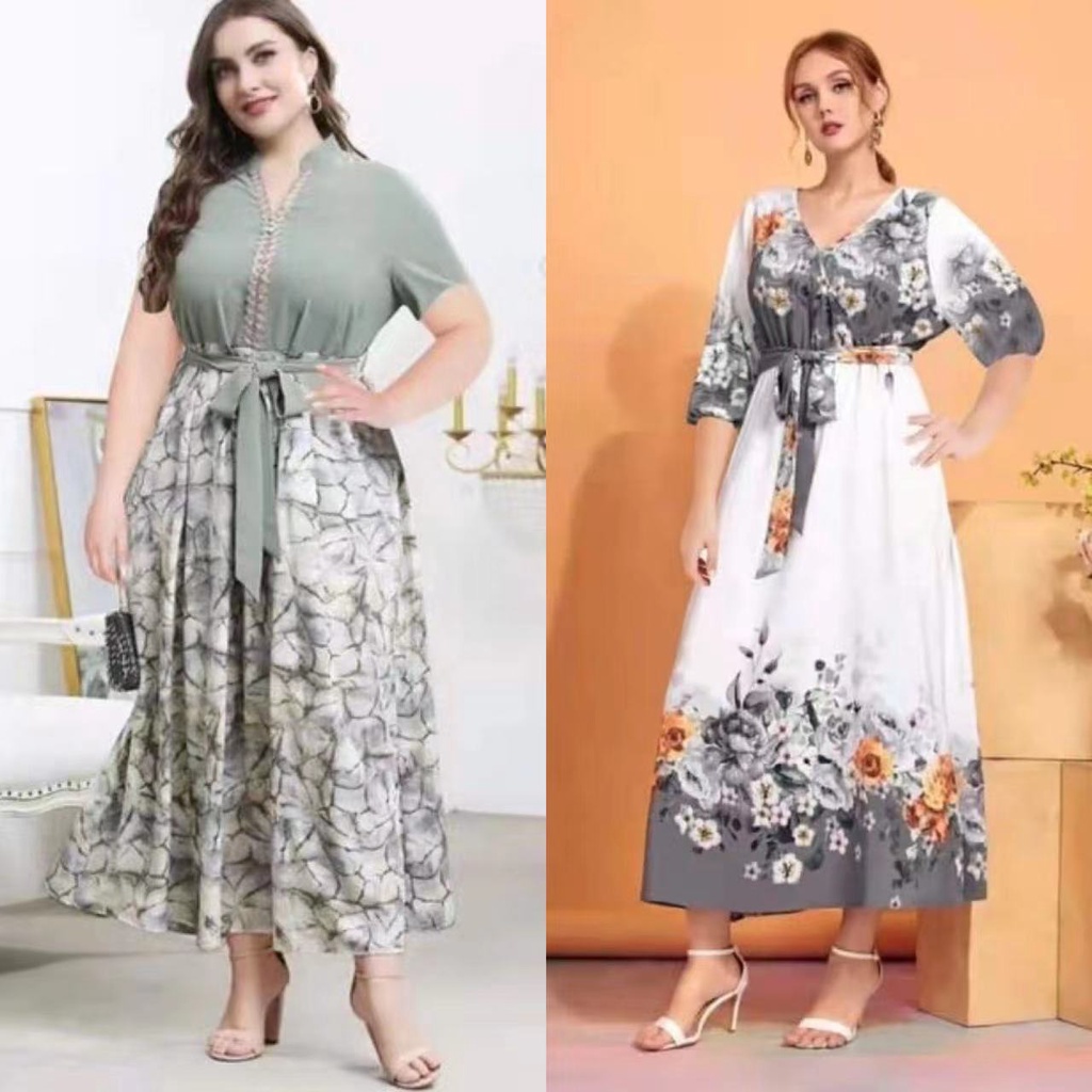 Plus Size Retro Dress Floral Maxi Dress | Shopee Philippines