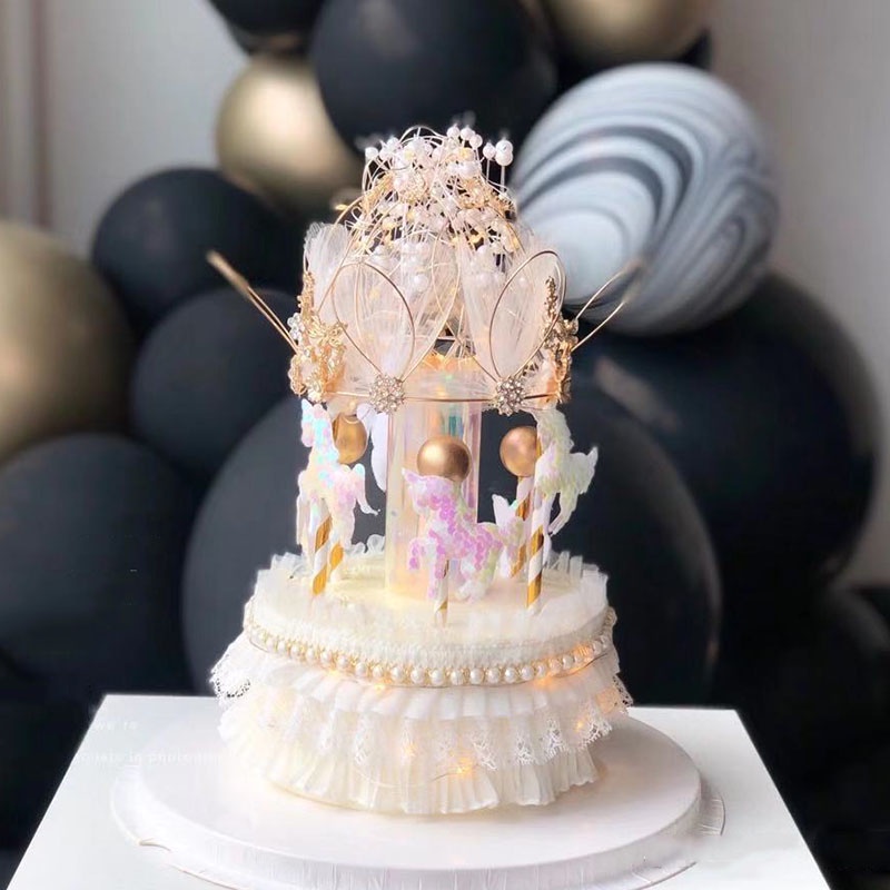 5pcs/set merry-go-round birthday cake decoration unicorn egg princess ...