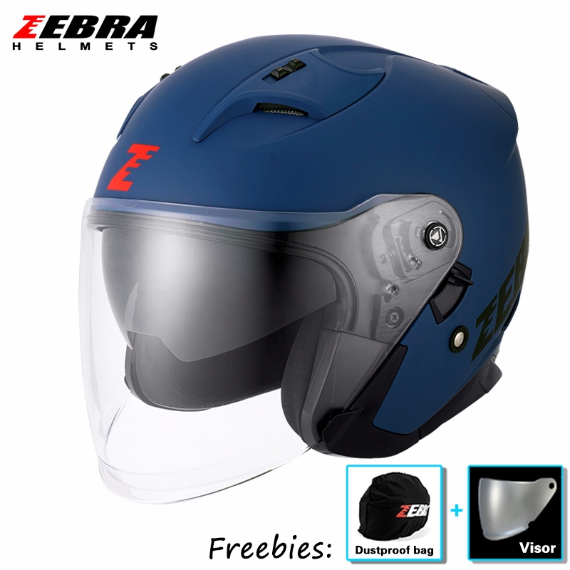 Zebra Ym-902 Plain Motorcycle Half Face Helmet Dual Visor Motor Free ...