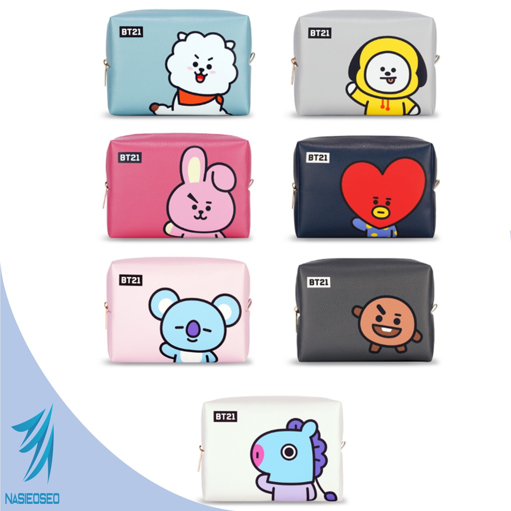 BTS BT21 Official Authentic Product Pu Square Pouch Large | Shopee ...
