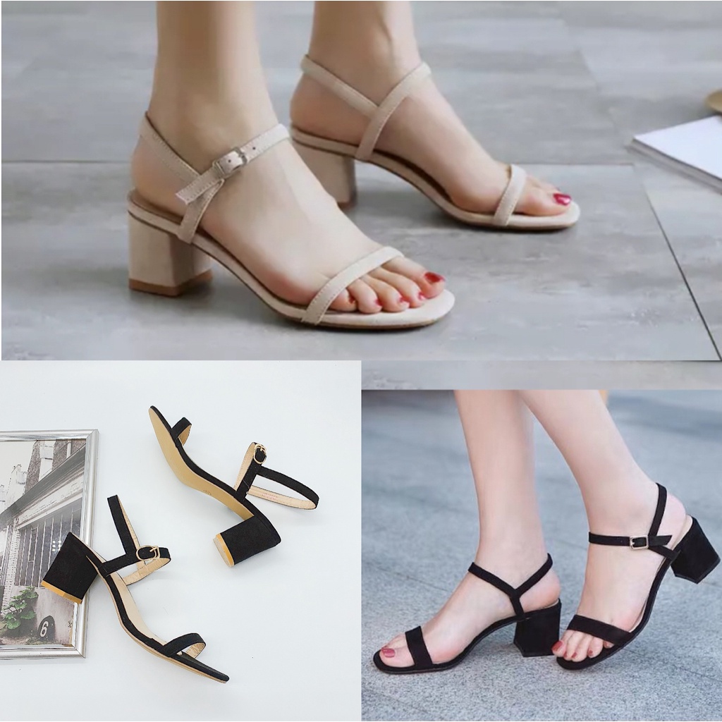 Korean Women's Ankle Strap Block Chunky Heel Sandals | Shopee Philippines
