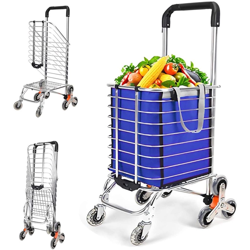 8 Wheels Folding Shopping Cart Stainless Grocery Cart | Shopee Philippines
