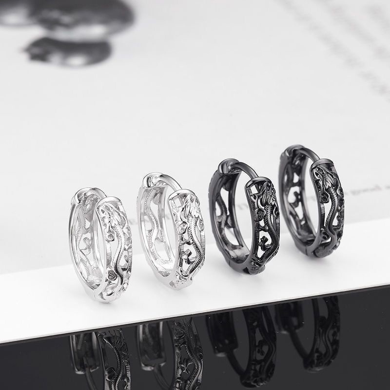 Vintage Dragon Pattern Pierced Earrings Men's Stud Earrings Hip Hop ...