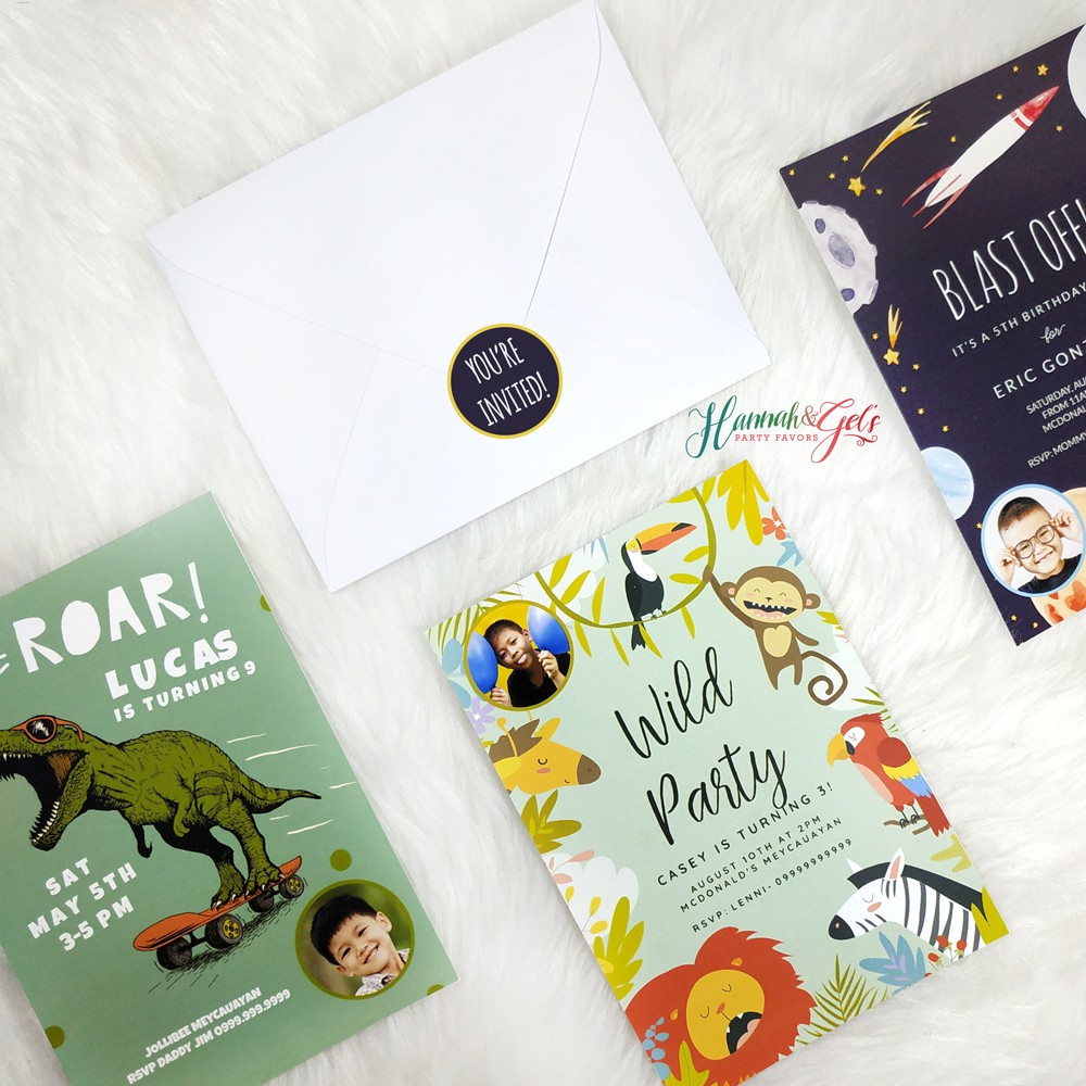 Kiddie Kids Birthday Party Invitation with Envelope and Sticker High ...