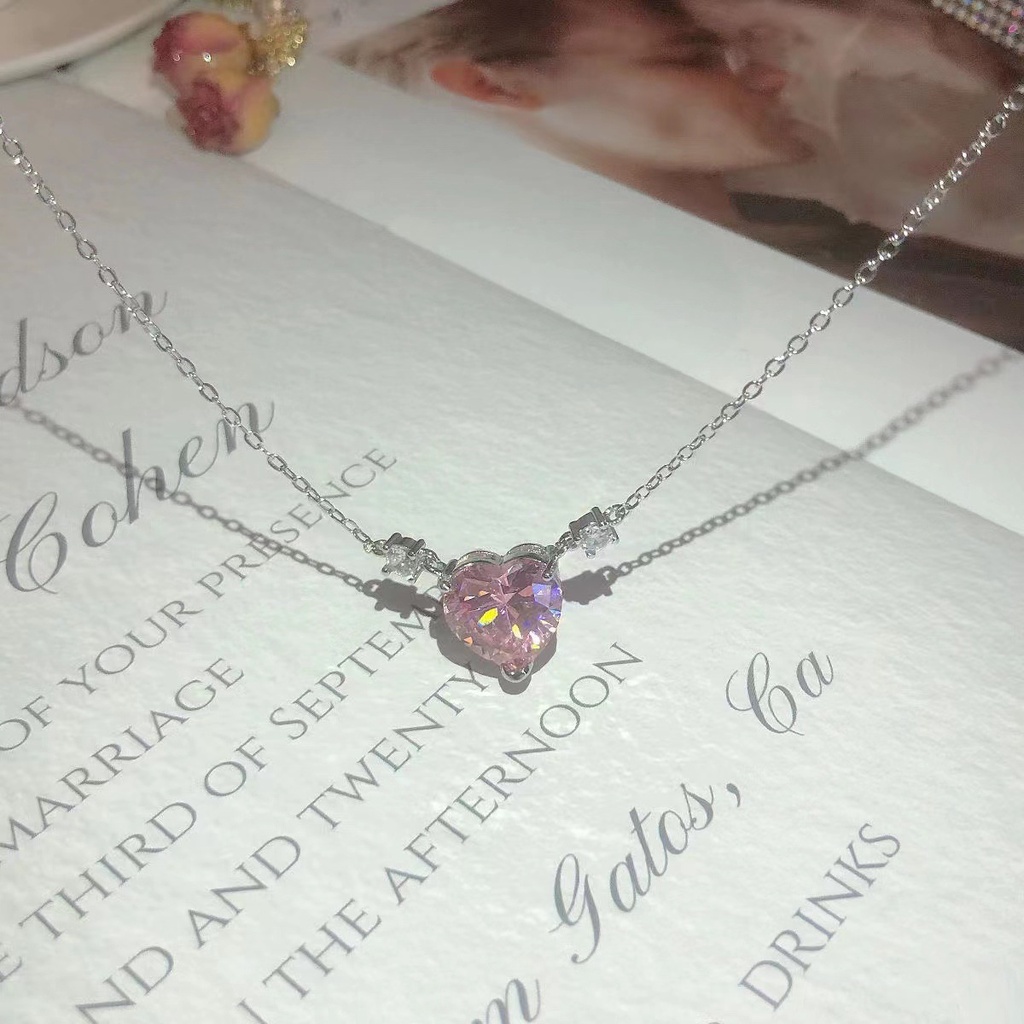 Fashion Women Jewelry Alloy Rhinestone Pink Heart Pendant Necklace ...