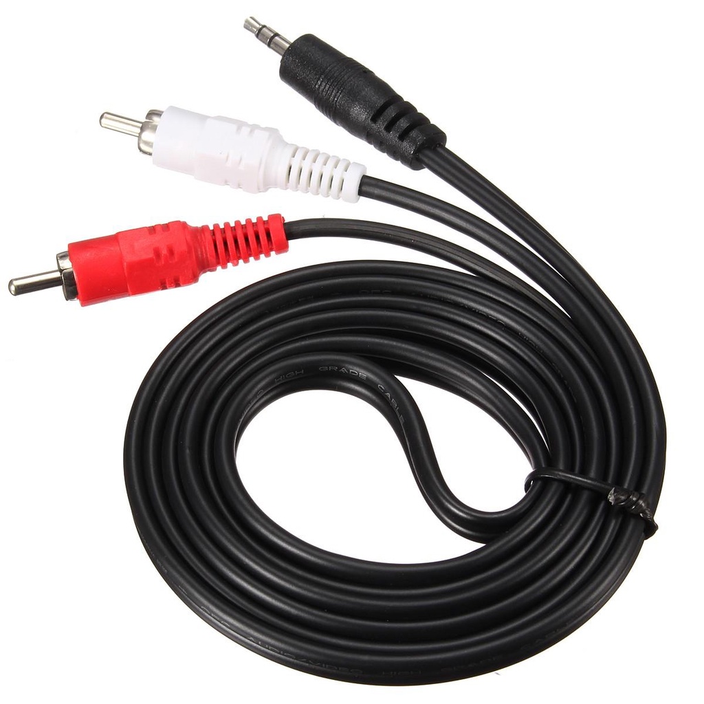 1.5M Cable 3.5mm Phono Plug Speaker Jack To 2 RCA Male Adapter Adaptor ...