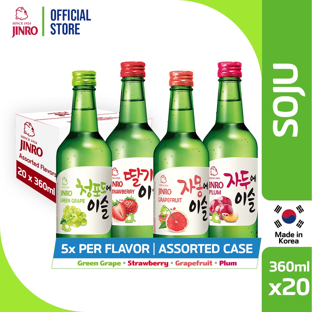 Jinro Assorted Flavors Soju 360ml Case of 20 FREE 20 Shot Glasses ...