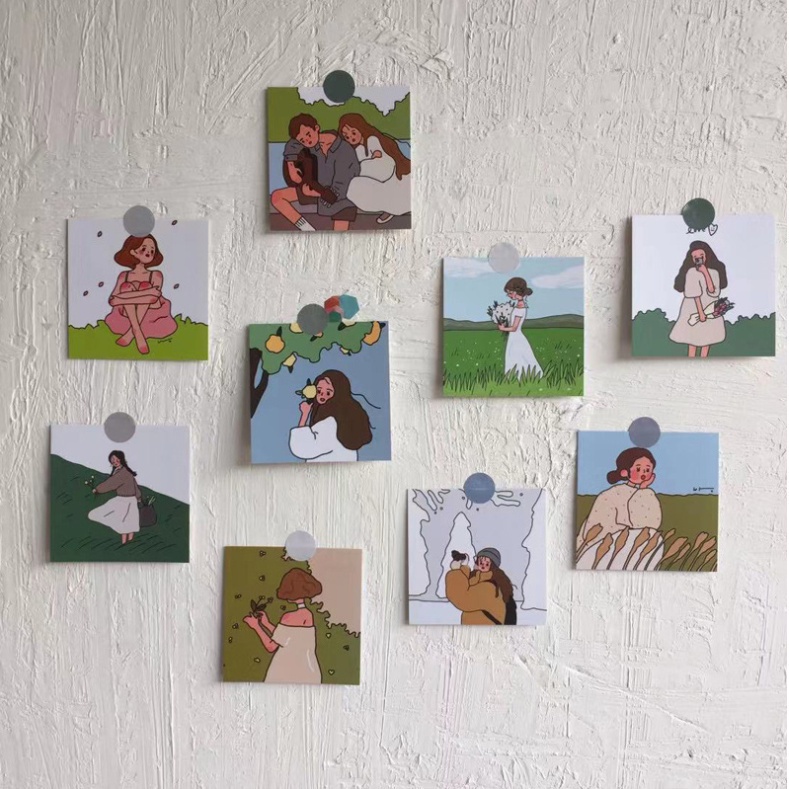 2022 9pcs/1set Cute Girl Paper Card Wall Decoration Card Photo Prop ...