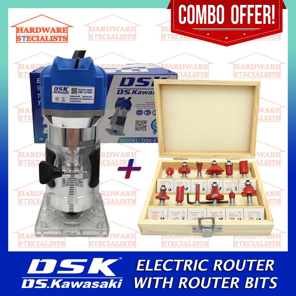DS Kawasaki Electric Trimmer 500W DSK-ET500 with 1/4" Router Bits Set ...