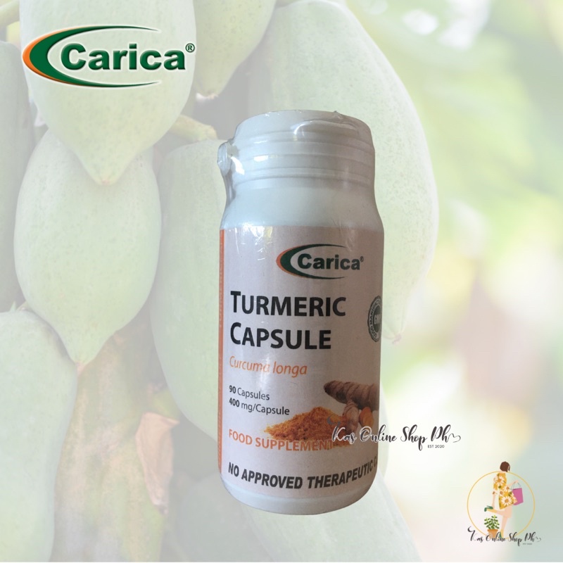 Carica Turmeric Capsules (Curcuma longa) - Bottle of 90 Capsules (400mg ...