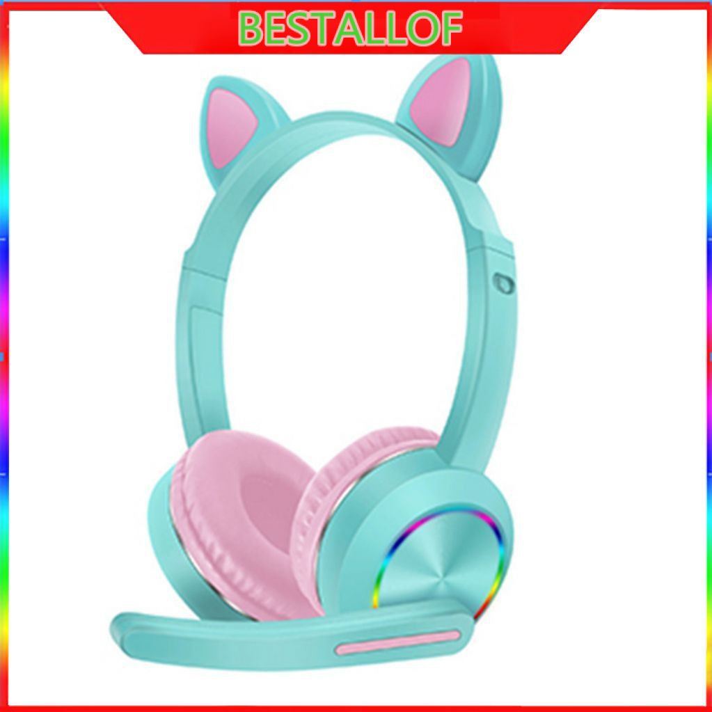Cute cat ear headset bluetooth 5.0 headset pink in-ear stereo headset ...
