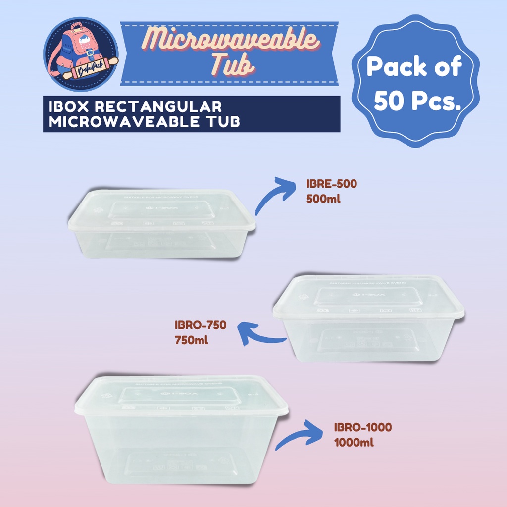 Pack of 50 - Rectangular Microwaveable Tub (500ml/ 750ml/ 1000ml ...