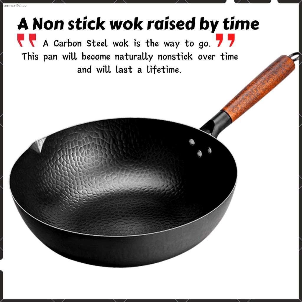GOLDZ Chinese Traditional Authentic 100% Non Stick Wok Carbon Steel Pre ...