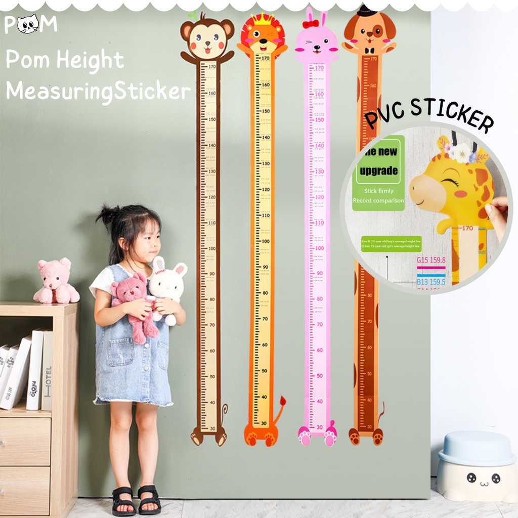 Pom Cartoon Height Measure Wall Sticker for Kids Rooms Growth Chart ...