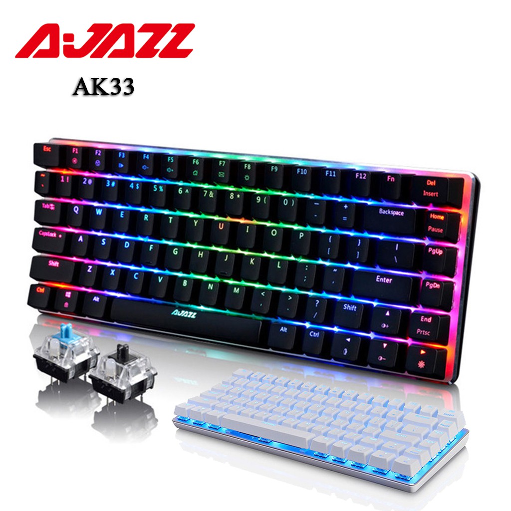 Ajazz AK33 Mechanical Keyboard 82 Key Anti-Ghosting Gaming Keyboard Blue / Black Switch Gamer PC ...